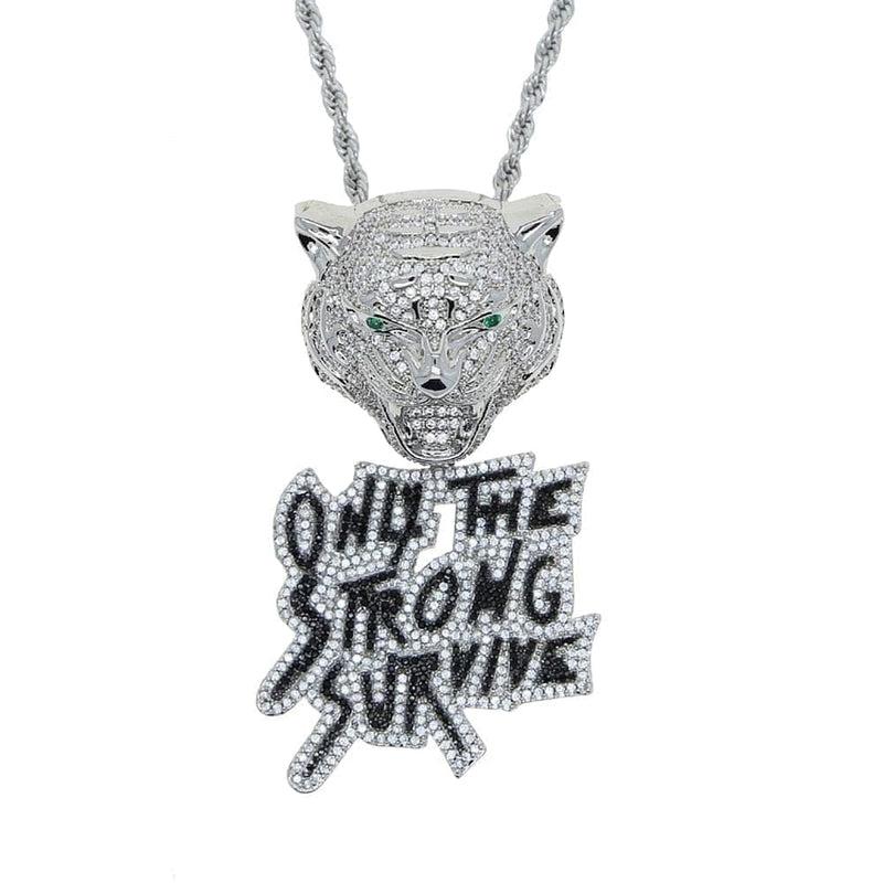 Iced Out Tiger "Only The Strong Survive" Pendentif Chaîne – VVS Jewelry