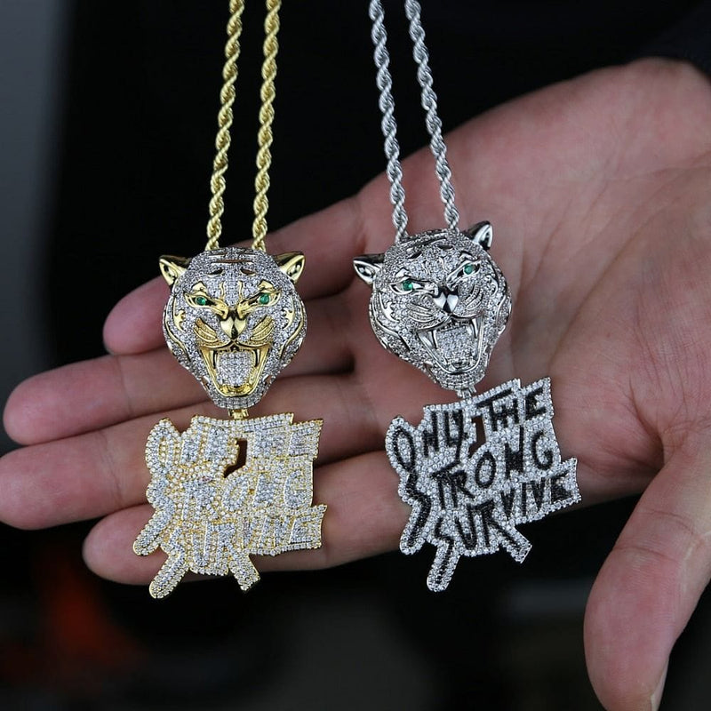 Iced Out Tiger "Only The Strong Survive" Pendentif Chaîne – VVS Jewelry